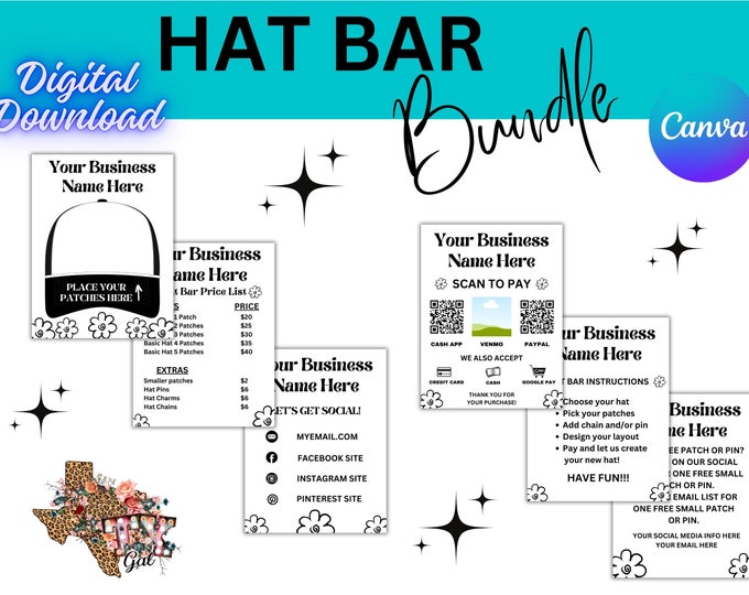 Trucker Hat Bar Editable Template Bundle, Hat Bar Printable Templates ...