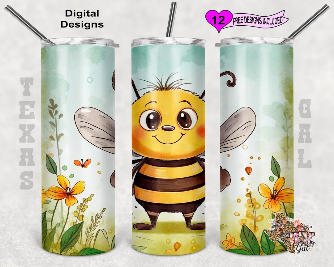 Cute Bee Tumbler Wrap, Watercolor Tumbler Wrap, 20 Oz Skinny Tumbler ...