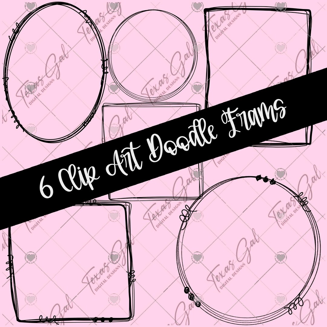 Clip Art Doodle Frames Bundle PNG, Hand Drawn, 6 Elements, Digital - Etsy