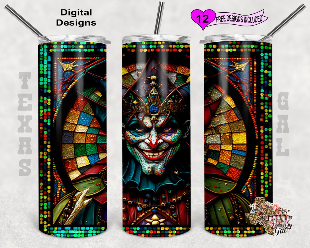 Stain Glass Tumbler Wrap, Jester Stain Glass, 20 Oz Skinny Tumbler PNG ...