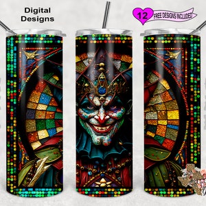 Stain Glass Tumbler Wrap, Jester Stain Glass, 20 Oz Skinny Tumbler PNG ...