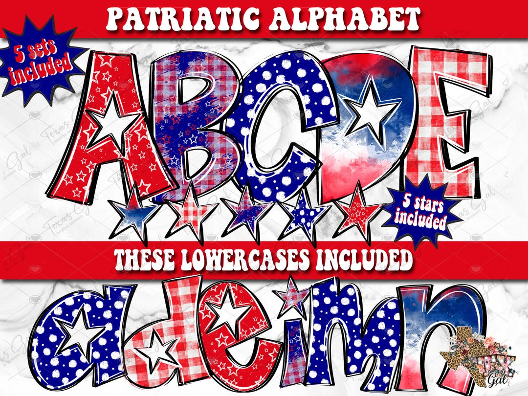 Red White Blue Doodle Alphabet PNG, Alpha Bundle Set, Doodle Letters ...