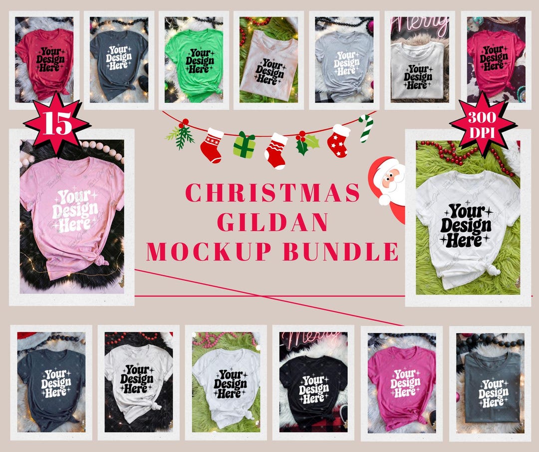 Christmas Flat Lay Mockup Bundle, Gildan T-shirt Mockups, Gildan Short ...