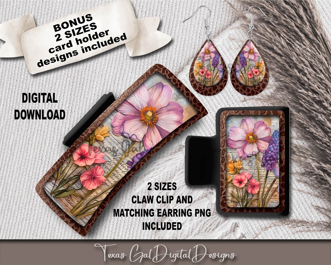 Flower Hair Clip and Earring Sublimation Bundle, Large Small Hair Claw ...