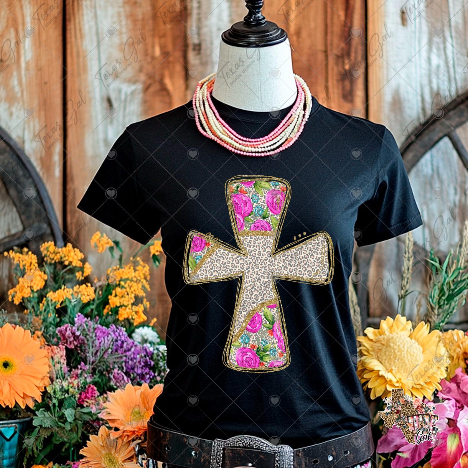 Floral Leopard Cross PNG, Hand Drawn Cross, Watercolor Cross PNG, Cross ...
