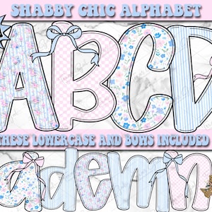 Shabby Chic Denim Doodle Alphabet, Coquette Bow Alpha Set, Alpha Bundle ...