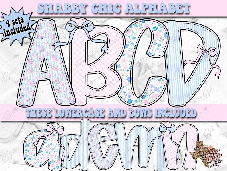 Shabby Chic Denim Doodle Alphabet, Coquette Bow Alpha Set, Alpha Bundle ...