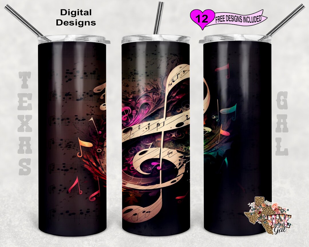 Music Notes Tumbler Wrap, Watercolor Tumbler Wrap, 20 Oz Skinny Tumbler ...