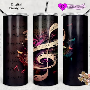 Music Notes Tumbler Wrap, Watercolor Tumbler Wrap, 20 Oz Skinny Tumbler ...