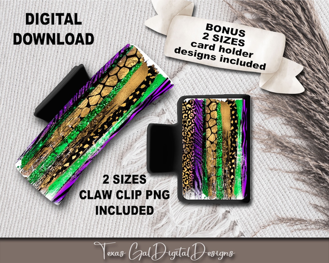 Mardi Gras Hair Clip Sublimation Design, Large Small Hair Claw PNG ...