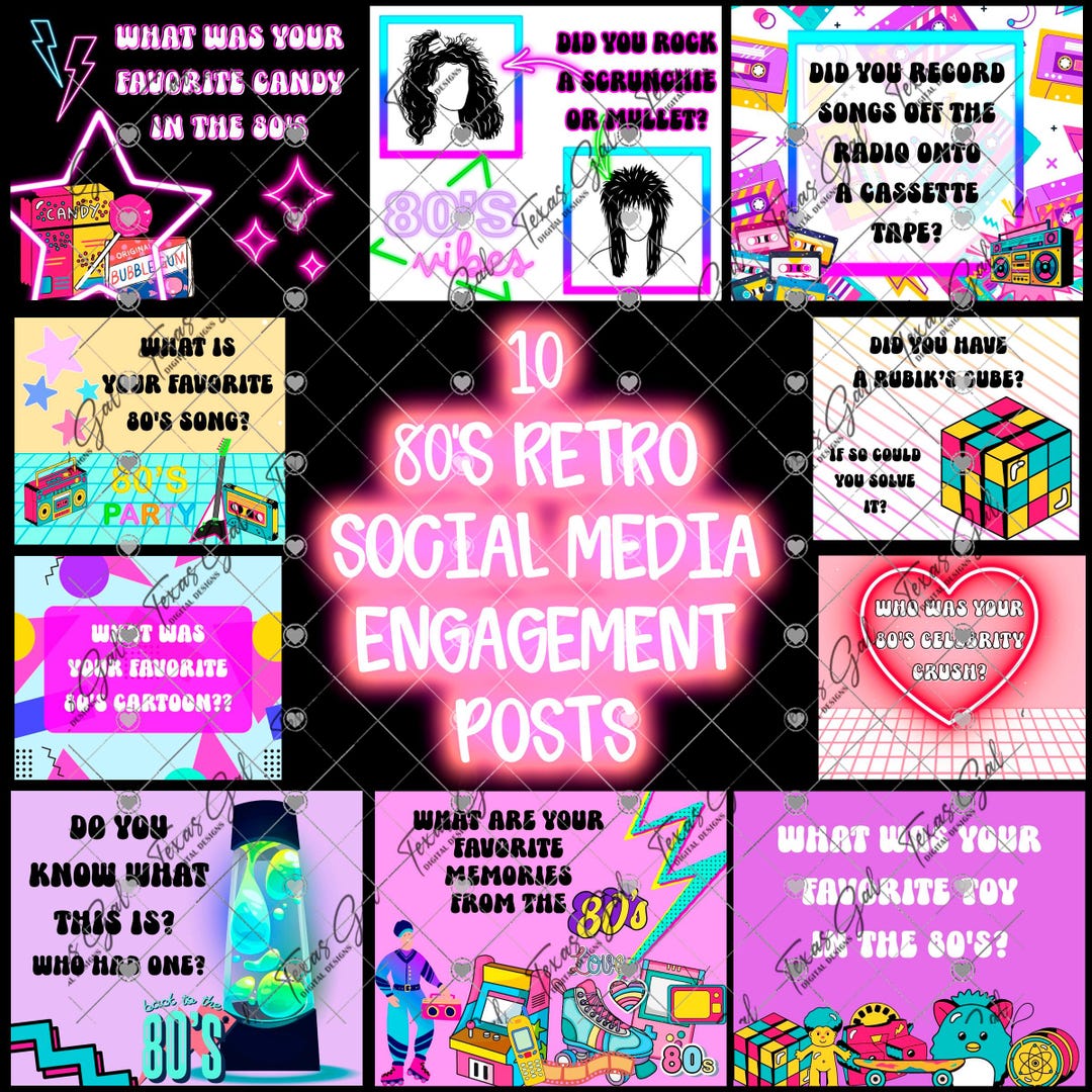 Engagement Interactive Social Media Bundle, 80's Retro Social Media ...
