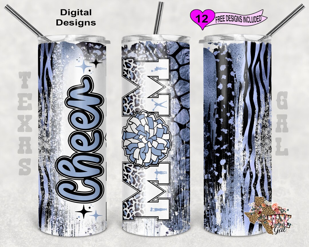 Cheer Mom Tumbler Wrap, Cheer Mom Tumbler PNG, Blue Black Cheer Tumbler ...