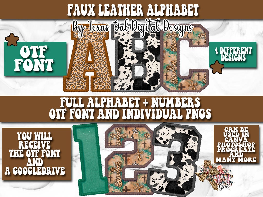 Faux Embroidered Western OTF Font Alphabet Set, 4 Different Colors ...