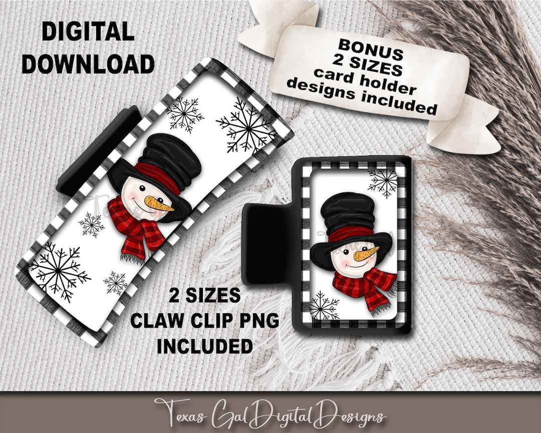Snowman Hair Clip Sublimation Design, Large and Small Hair Claw PNG ...