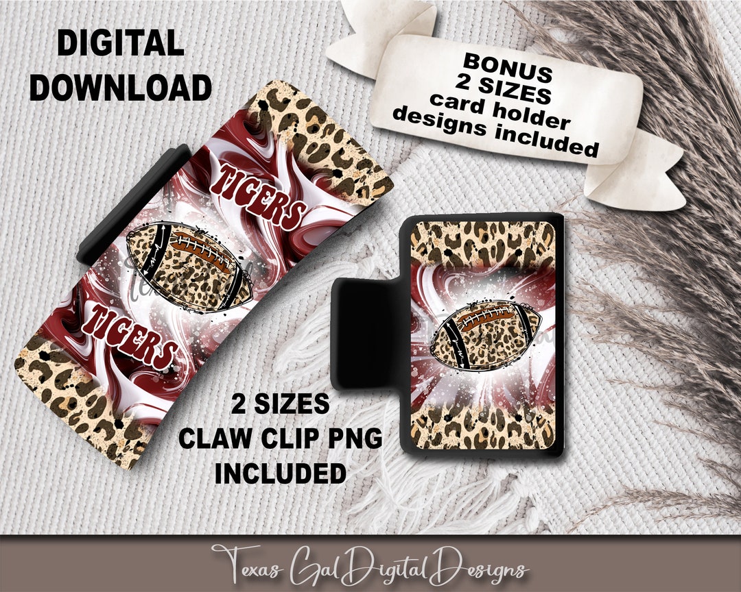 Tigers Football Hair Clip Sublimation, Large and Small Hair Claw PNG ...