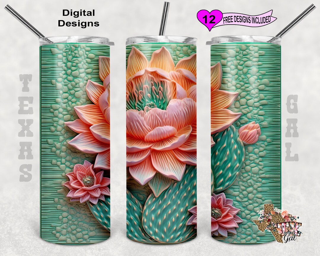 3D Tumbler Wrap, Cactus Bloom Tumbler Wrap, 20oz Sublimation Tumbler ...