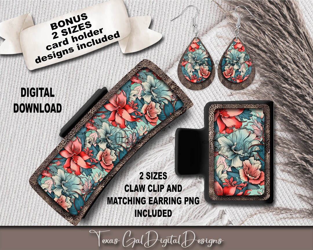 Flower Hair Clip and Earring Sublimation Bundle, Large Small Hair Claw ...