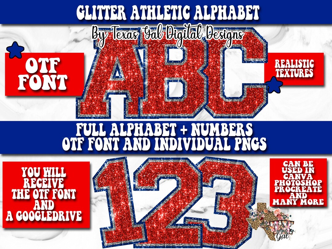 Athletic Glitter OTF Font Alphabet, OTF Glitter Font, Athletic Font ...