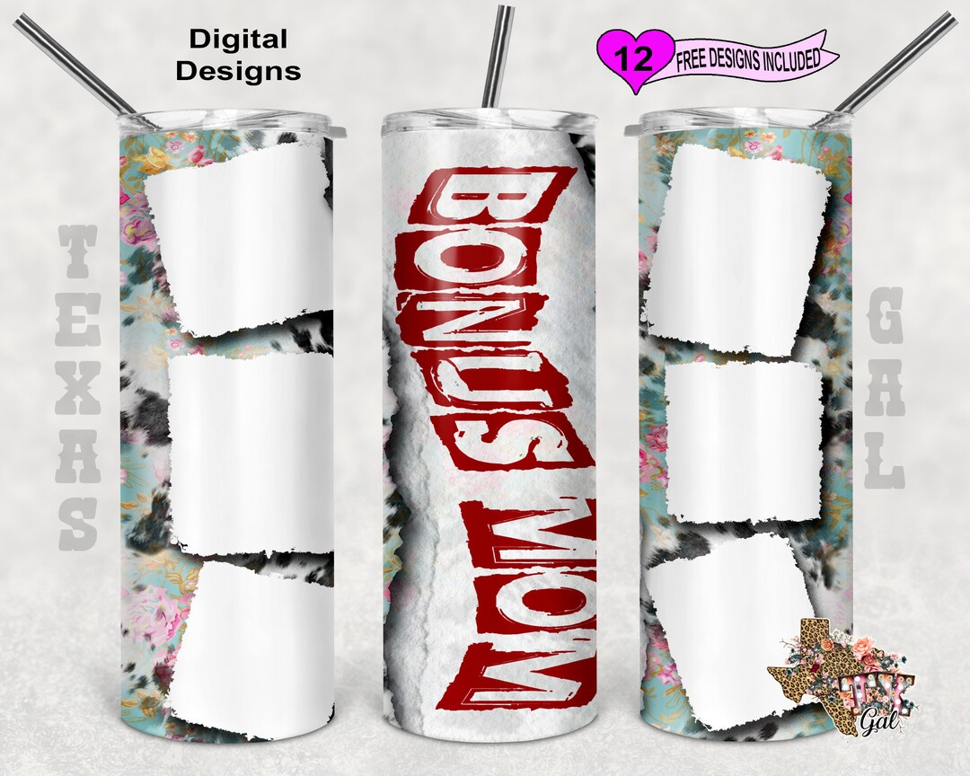 Bonus Mom Tumbler PNG, Picture Frame Tumbler Wrap, 20oz Sublimation ...