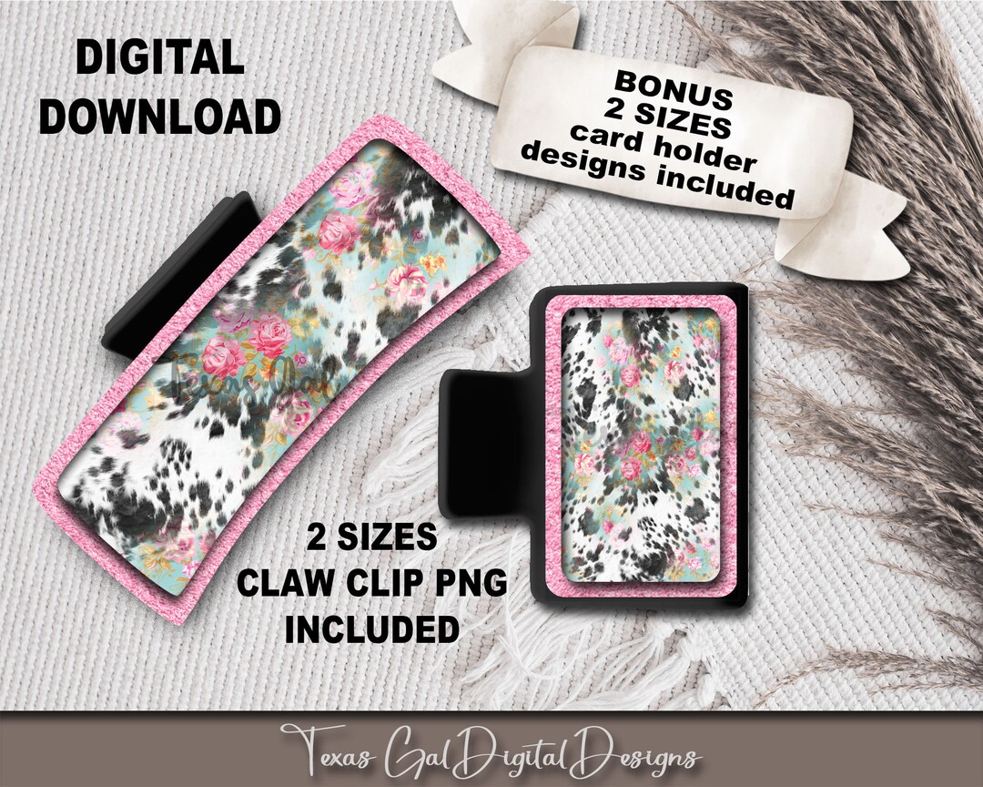 Floral Cow Print Hair Clip Sublimation Design, Large Small Hair Claw ...