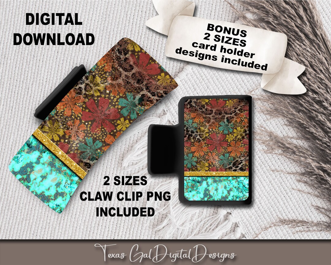 Floral Hair Clip Sublimation Design, Large Small Hair Claw PNG, Boho ...