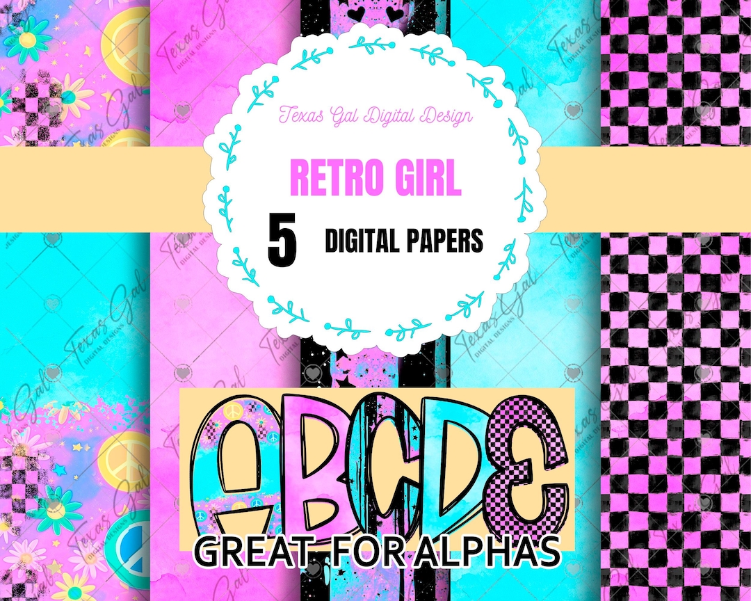 Retro Digital Paper Bundle, Alphabet Digital Paper, Background ...