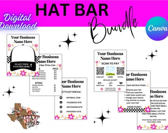 Trucker Hat Bar Editable Template Bundle, Hat Bar Printable Templates ...