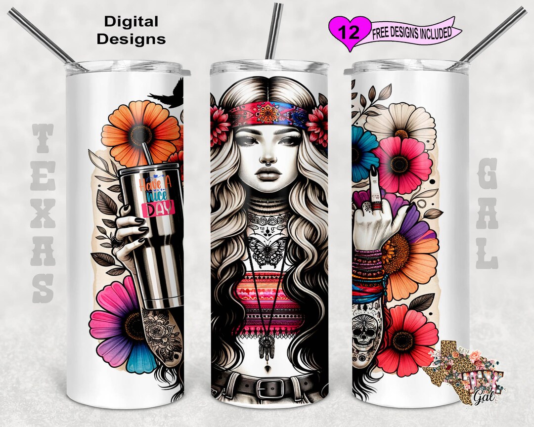Have A Nice Day Tumbler Wrap, Tattooed Girl Tumbler Wrap, Middle Finger ...