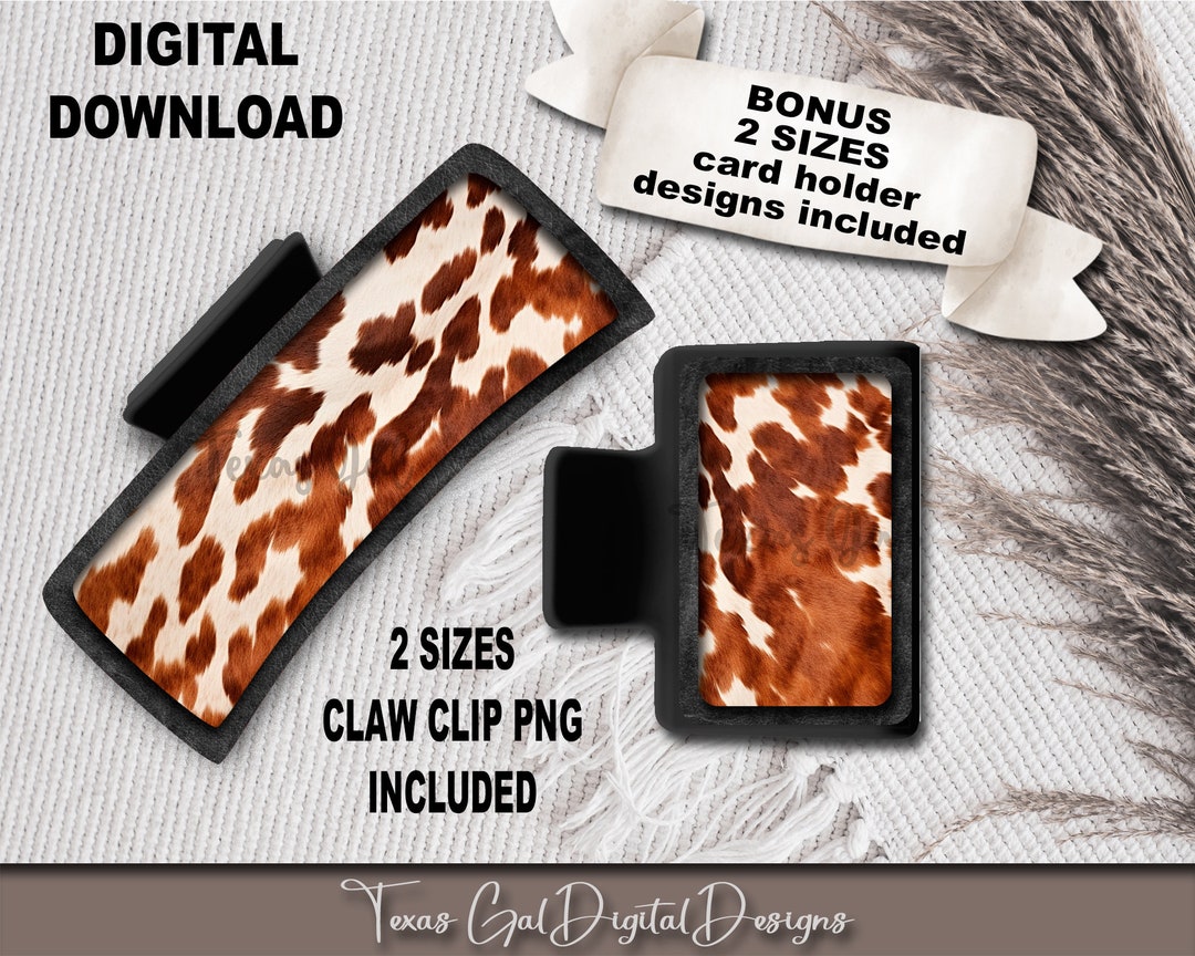 Brown Cow Print Black Leather Hair Clip Sublimation Design, Large and ...