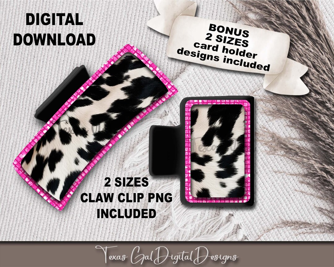 Pink Glitter Cow Print Hair Clip Sublimation, Large and Small Hair Claw ...
