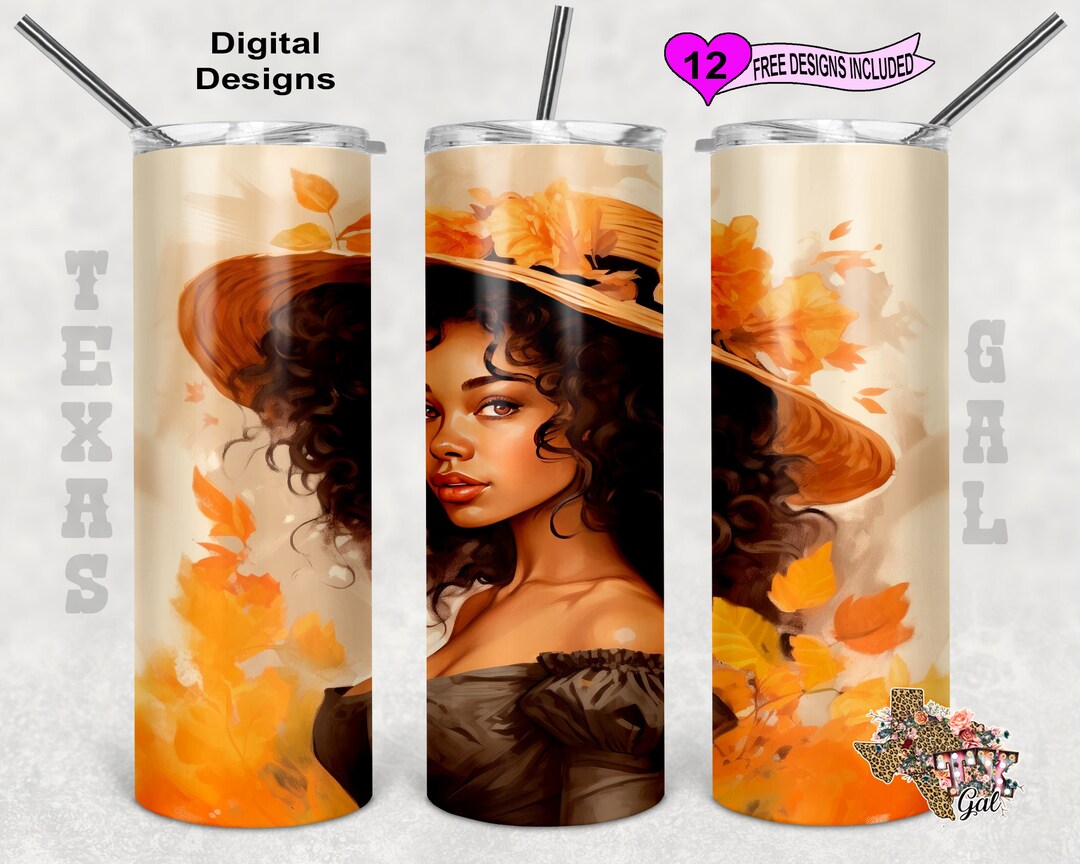 African American Fall Girl Tumbler Wrap, Watercolor Tumbler Wrap, 20 Oz ...