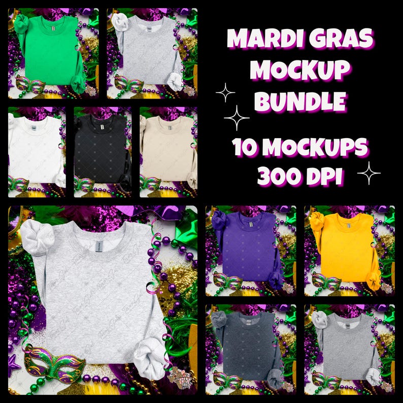 Mardi Gas Flat Lay Mockup Bundle, Gildan Mockups, Gildan 18000 Mockups ...