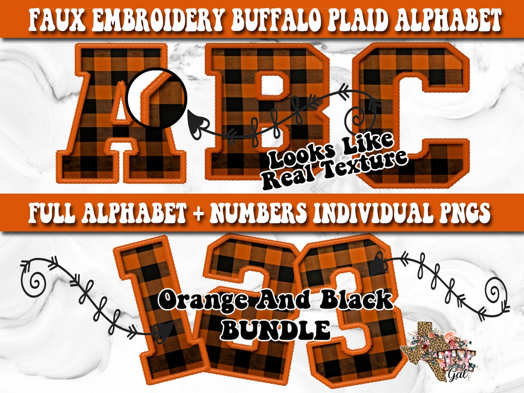 Faux Embroidered Buffalo Plaid Alphabet Set, Orange Buffalo Plaid ...