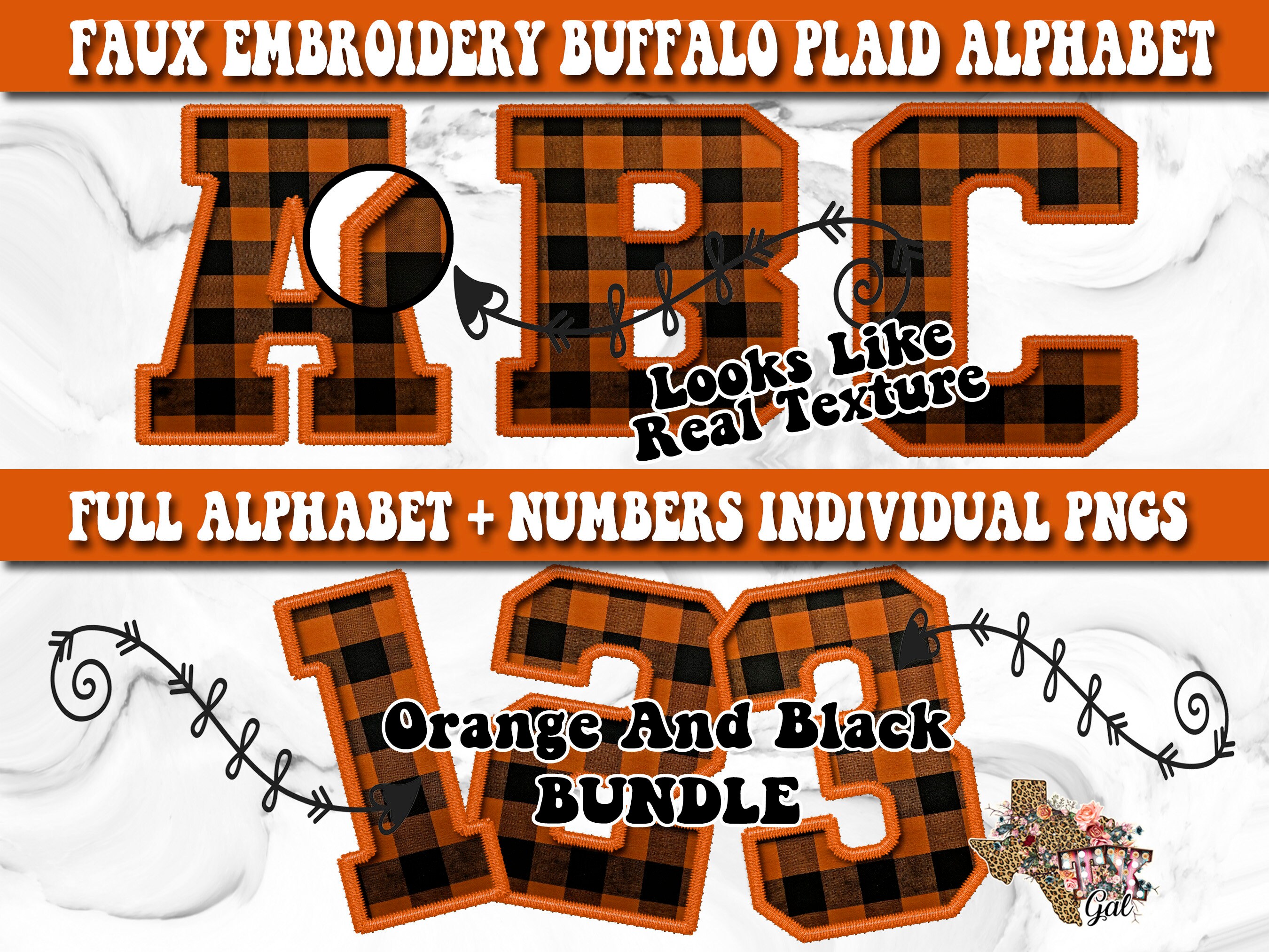 Faux Embroidered Buffalo Plaid Alphabet Set, Orange Buffalo Plaid ...