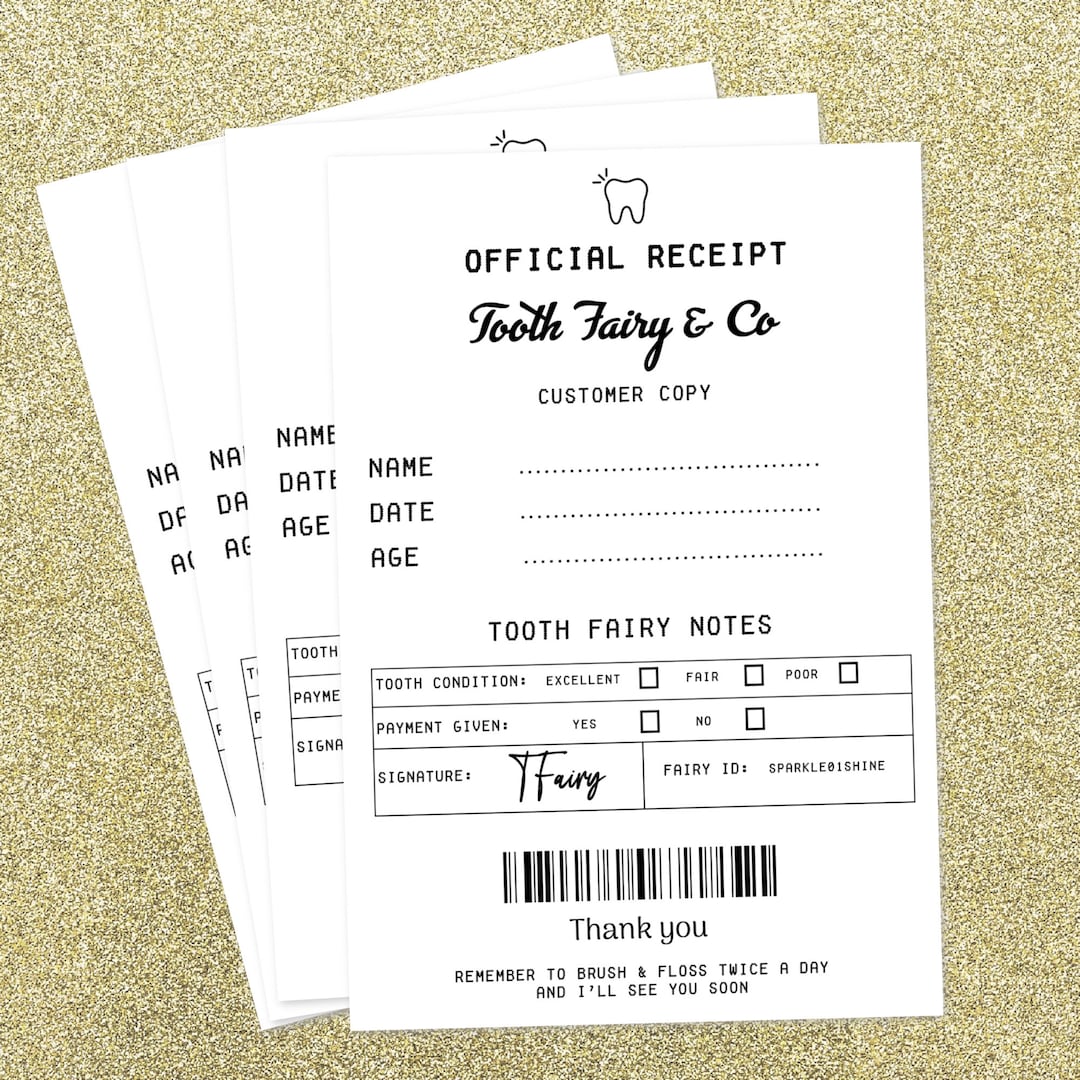 Tooth Fairy Pack of Receipts - 8 or 20, A6 or Cute Mini, Choice of ...