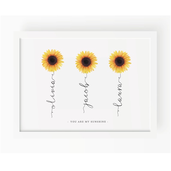 SUNFLOWER FAMILY NAME Wall Art Watercolour Flower Print Fine - Etsy