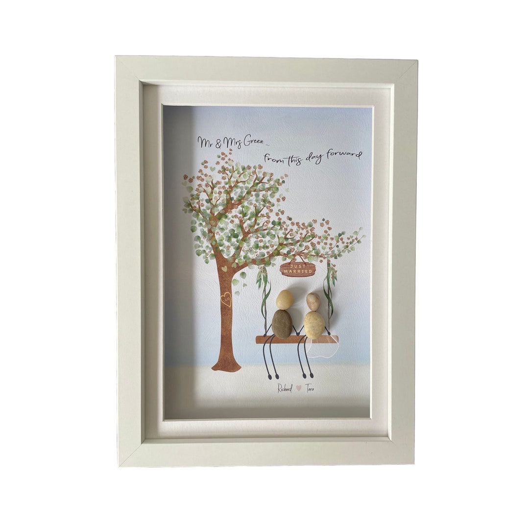 Pebble Art Personalised Wedding Tree Picture. Framed Customised ...