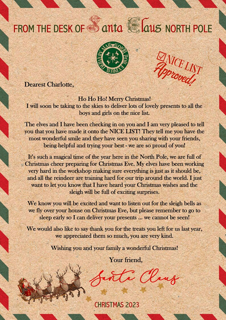 Santa Father Christmas Personalised Letter With Envelope and ...