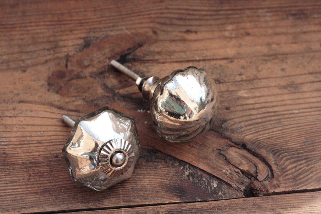 Silver Mirrored Glass Knobs Cabinet Knobs / Drawer Pulls - Etsy