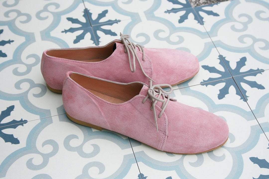Suede Leather Oxford Women Shoes, Flats Handmade, Comfortable Flats ...
