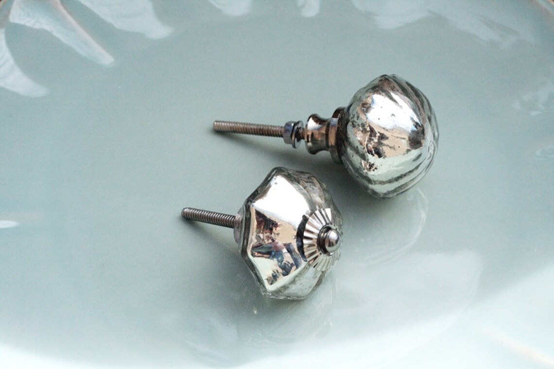 Silver Mirrored Glass Knobs Cabinet Knobs / Drawer Pulls - Etsy