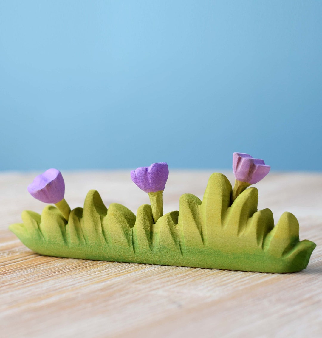 Wooden Grass With 3 LILA Flowers, Montessori Toys, Waldorf Toys - Etsy