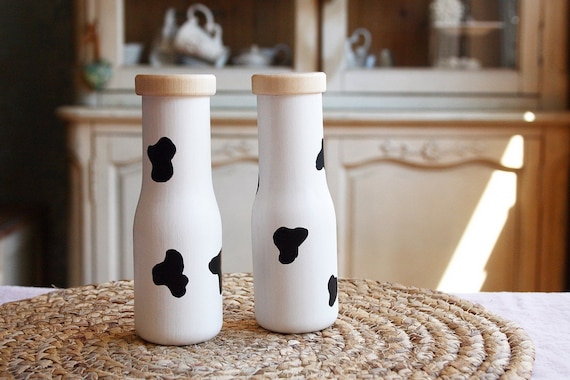 Set 2 Wooden Milk Bottle Wooden Toy Bottle Pretend Play Food | Etsy