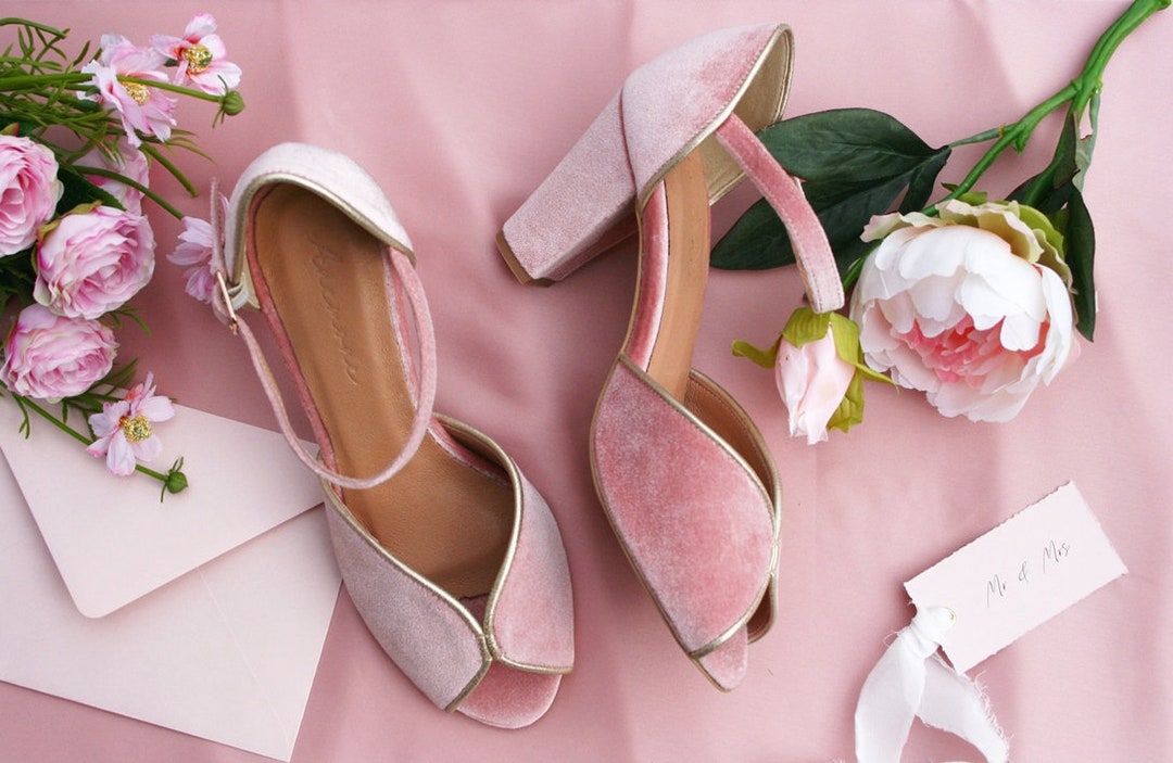 Blush Pink Shoes – CHLOE , Bridal Shoes, Evening Velvet Shoes, Leather ...