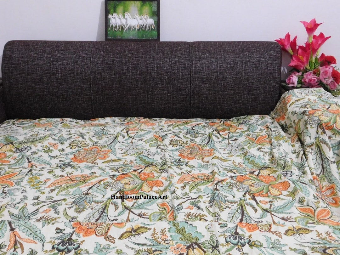 Indian Printed Cotton Duvet Cover, Floral Printed, Printed Duvet Set ...