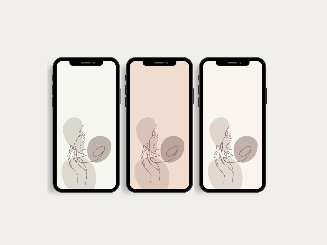 Boho Line Art Wallpaper Set of 3 iPhone Home Screen Background Instant ...