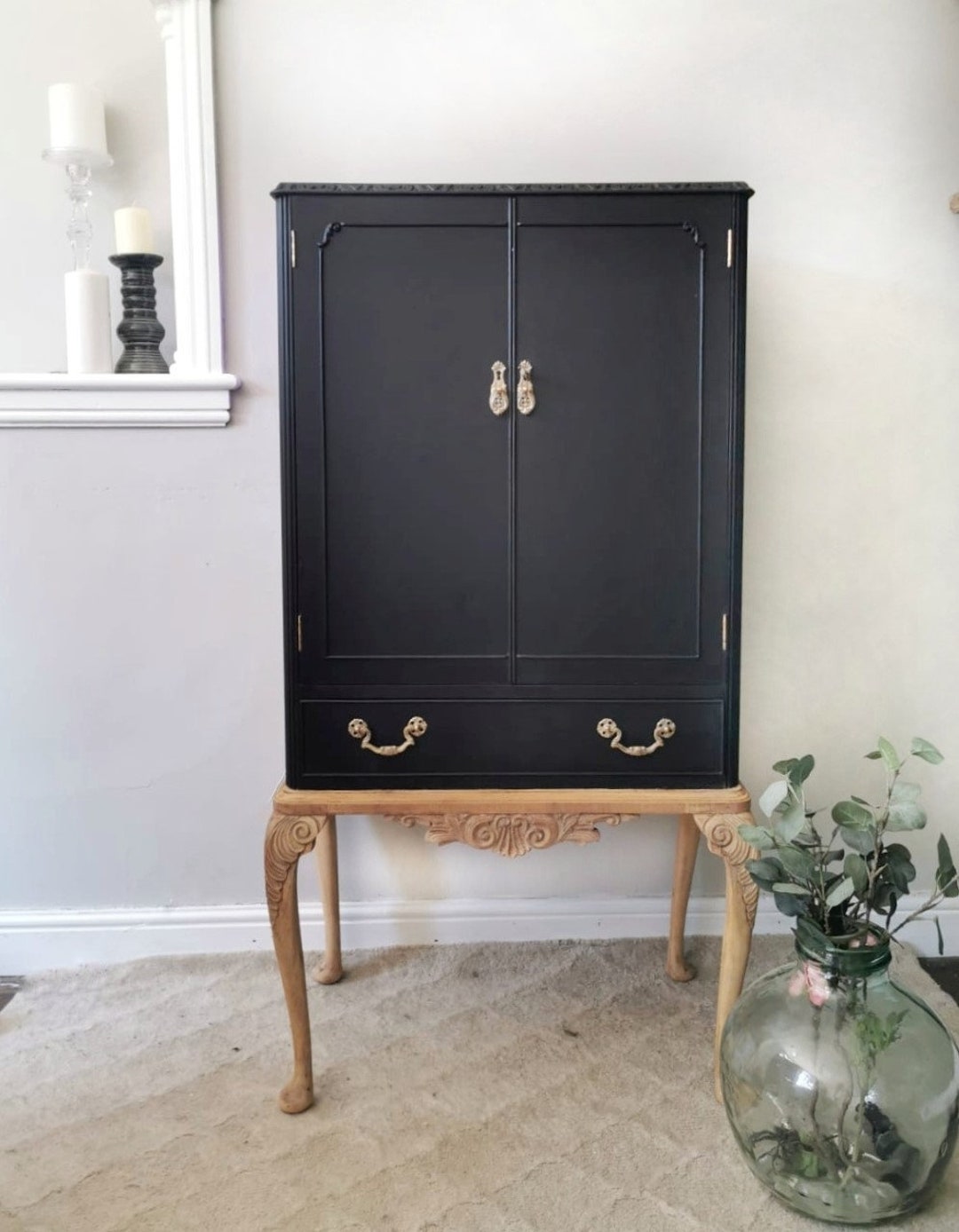 Vintage Bespoke Cocktail Cabinet, Drinks Cupboard in Black With Wood ...