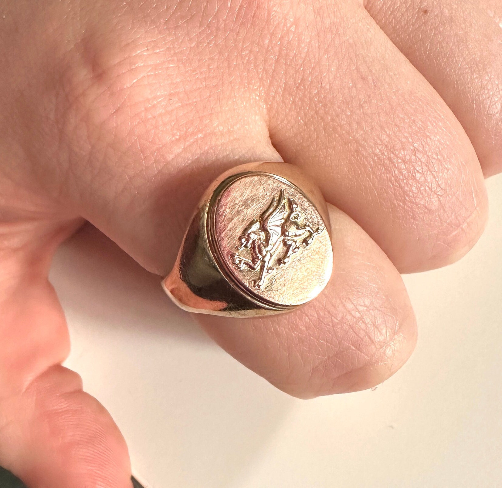 Vintage Welsh Dragon 9ct Gold Signet Ring - Etsy