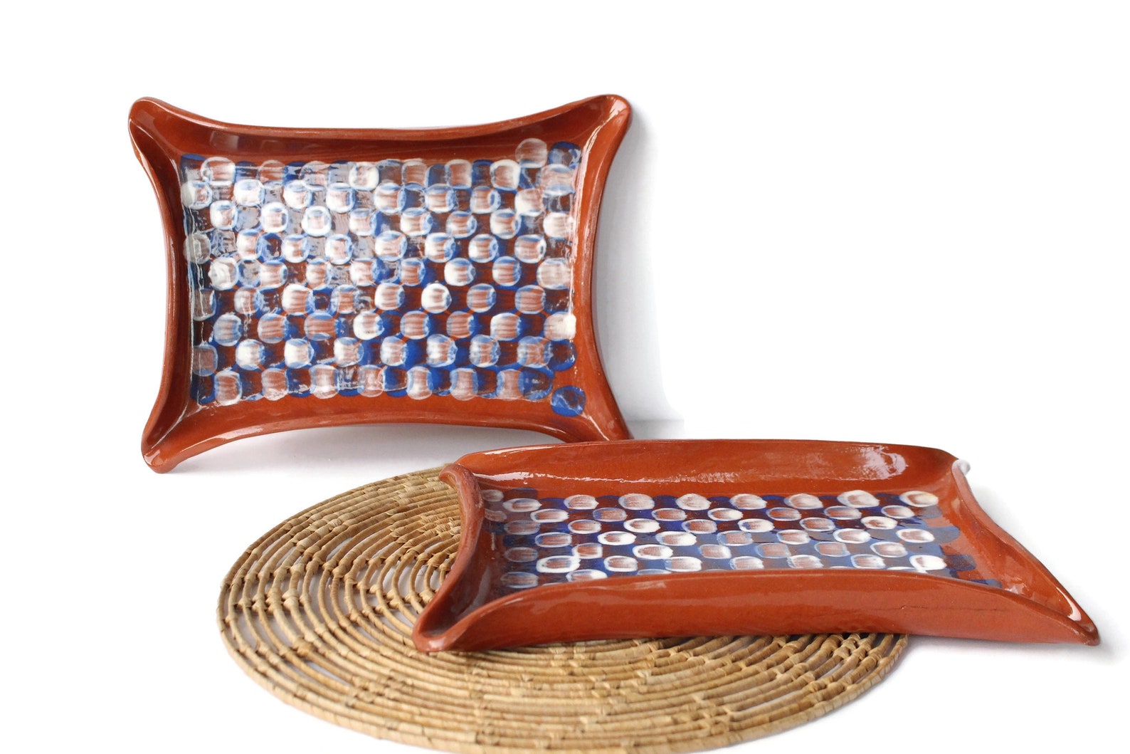 2 Large Art Deco Vanity Trays / Glazed Pottery Trinket Dishes - Etsy