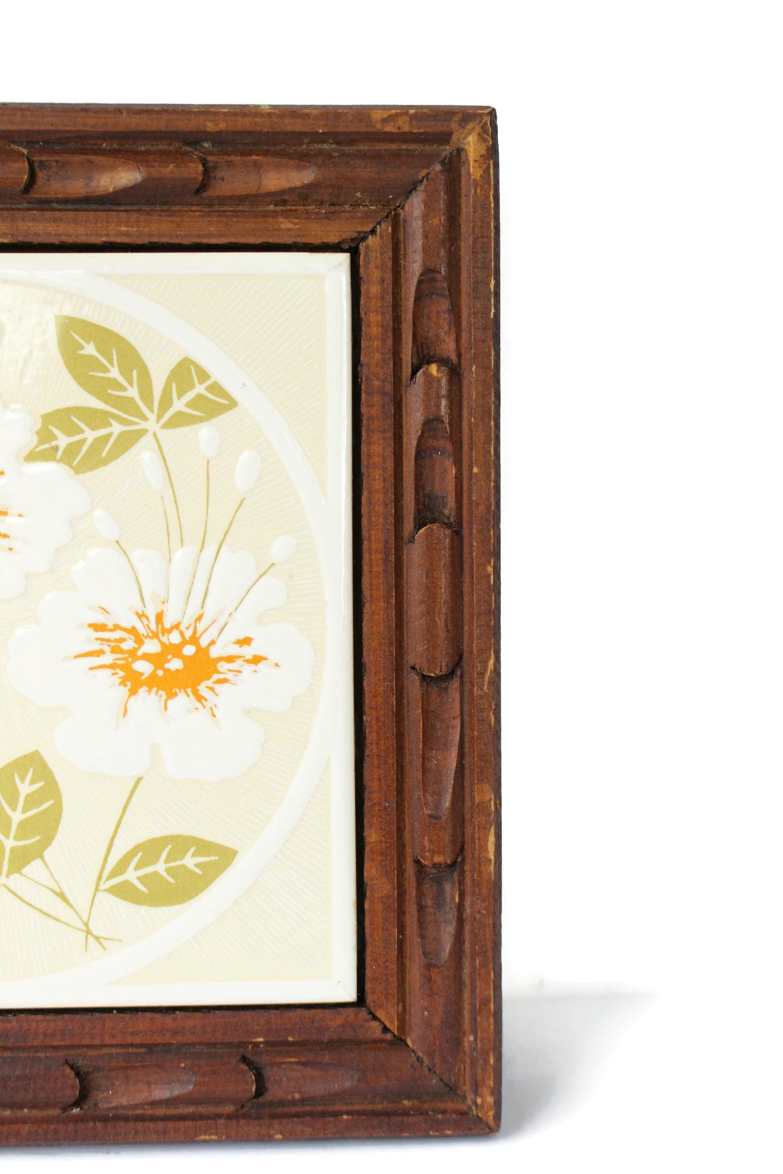 Framed Italian Tile Trivet / Floral Ceramic Tile / Wood and - Etsy